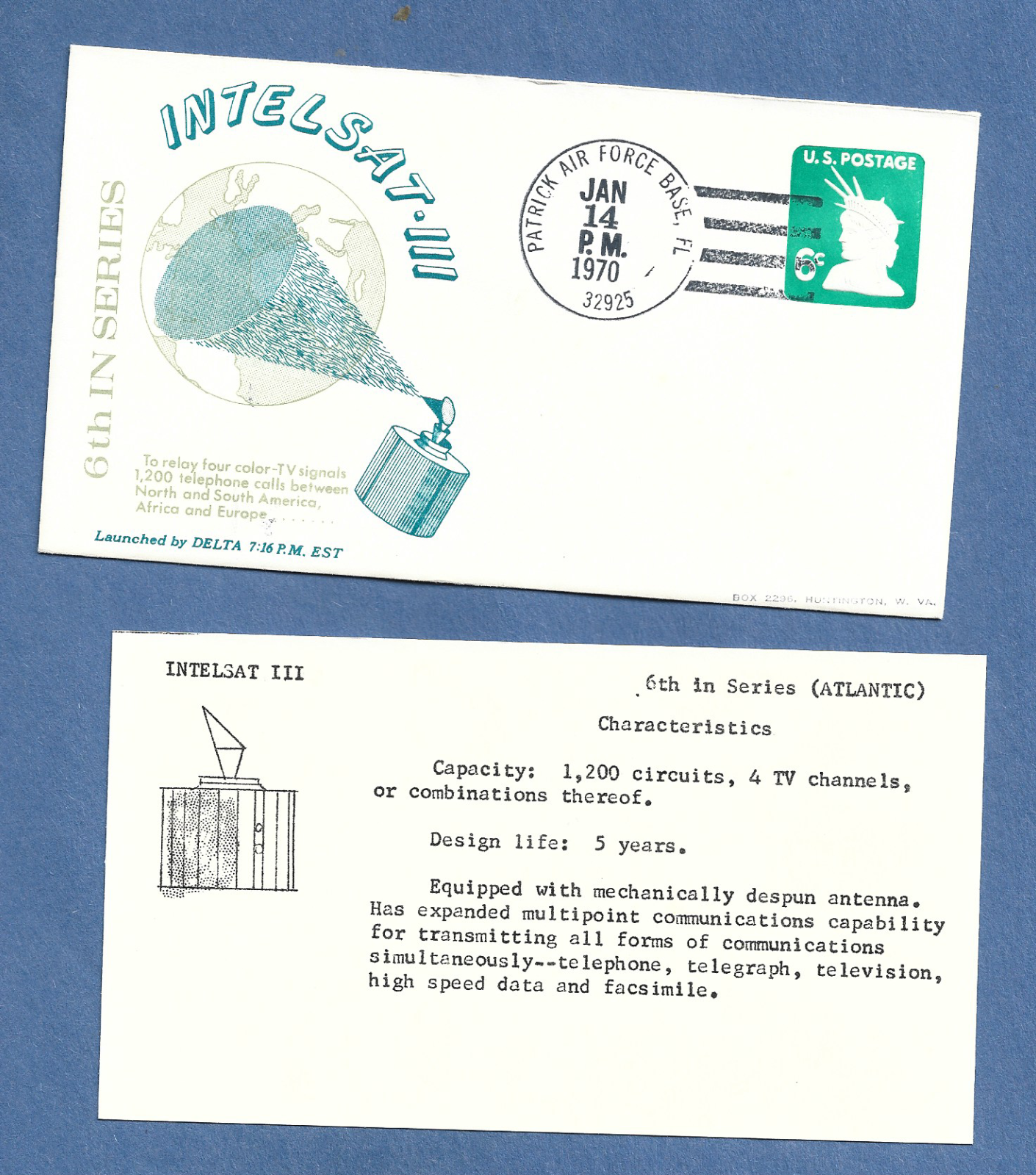 INTELSAT 3 LAUNCH JAN 14,1970 PAFB SPACECRAFT SWANSON SPACE COVER NASA ...