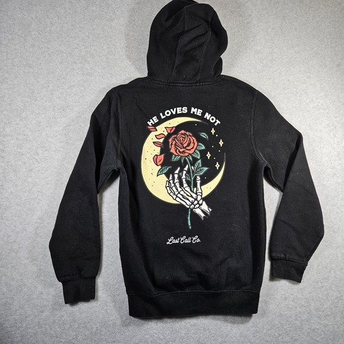 Last Call Co. Unisex Sz S Black He Loves Me Not Graphic Print Hooded ...