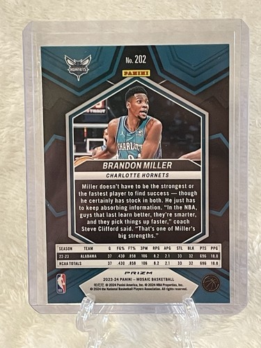 2023-24 Panini Mosaic - Rookies Brandon Miller #202 Green Mosaic Prizm ...