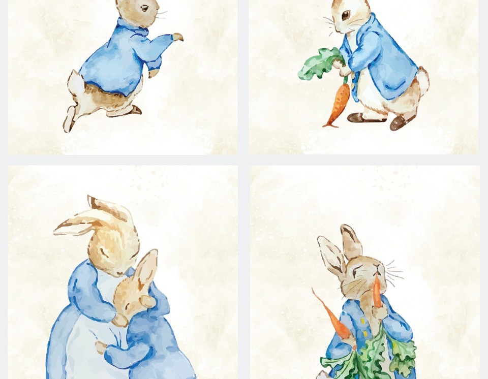 Peter Rabbit Nursery Art Print Set of 8 11x14" Neutral Baby Shower Wall ...