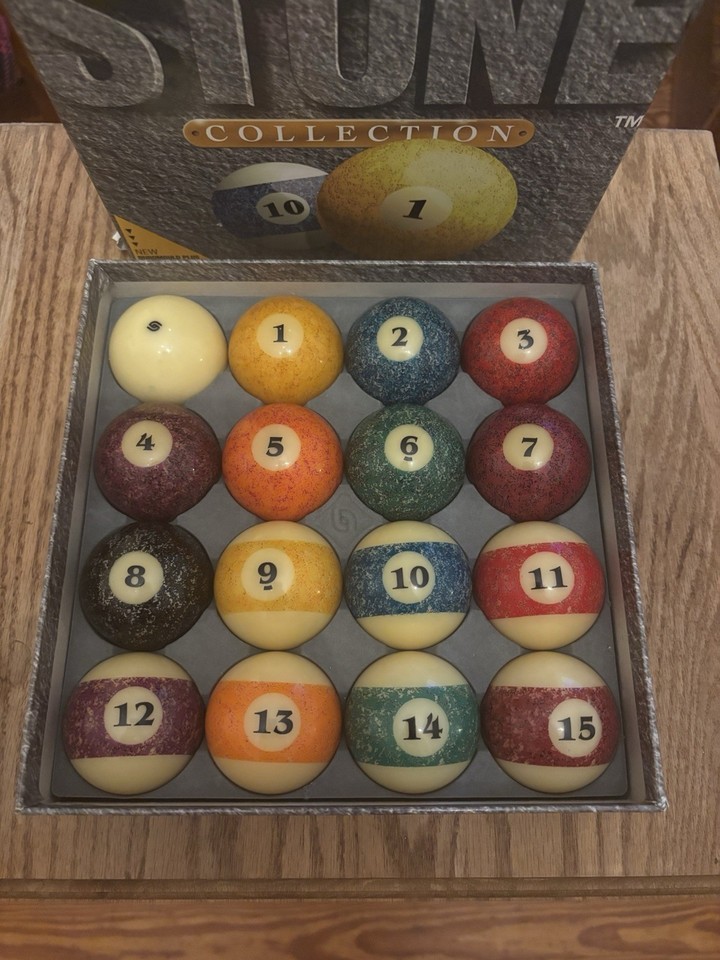 Aramith Stone Billiard Pool Ball set 2 1/4" Granite Look Phenolic Resin ...