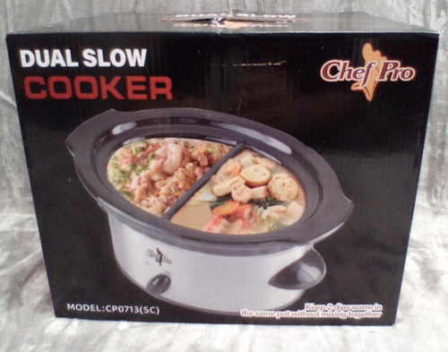 Chef Pro Dual Slow Cooker CP0713SC 2 16oz Sections Crock Pot Buffet ...