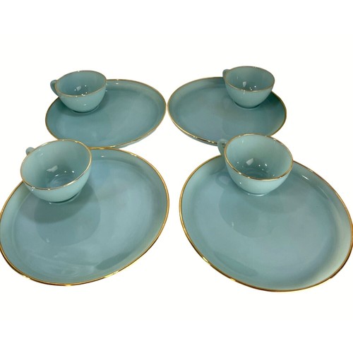 Fire King MCM Cups Plates Blue Delphite 22K Gold 8 Piece Snack Set | eBay