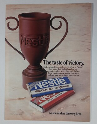 NESTLE Candy Bar Chocolate Trophy Cup Victory Vintage Colorful Poster ...