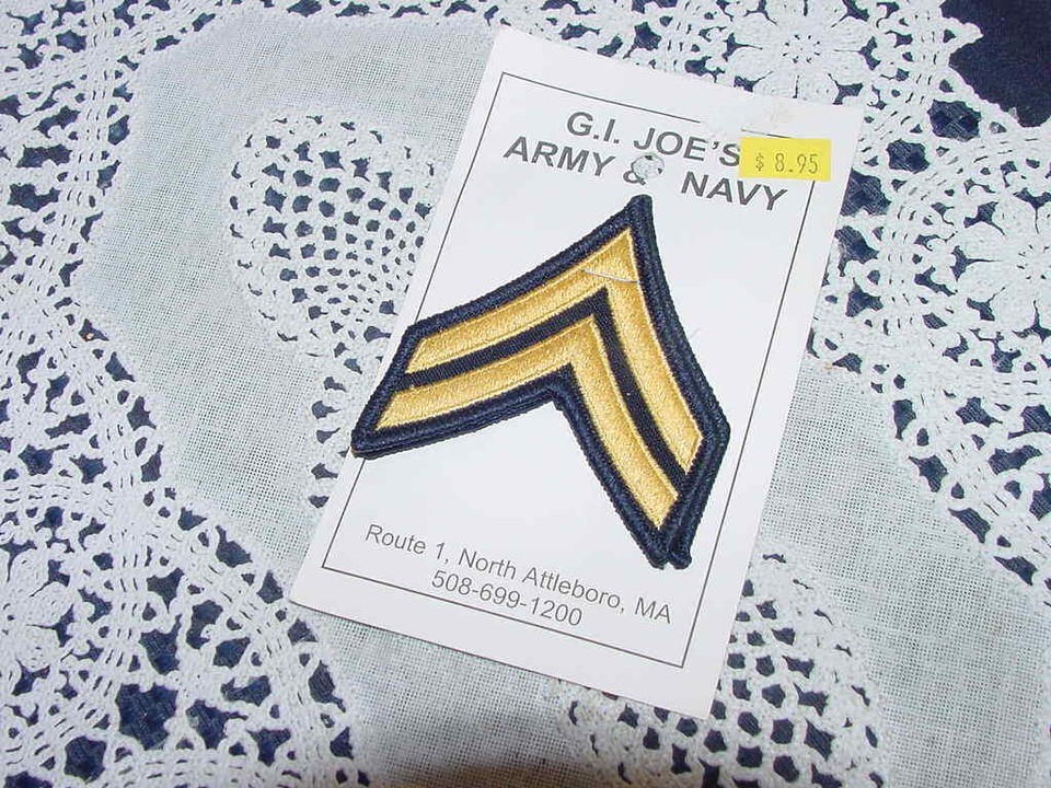 US Army Corporal CPL E-4, Gold/BLUE, Patch Set, Regulation Size, NEW ...