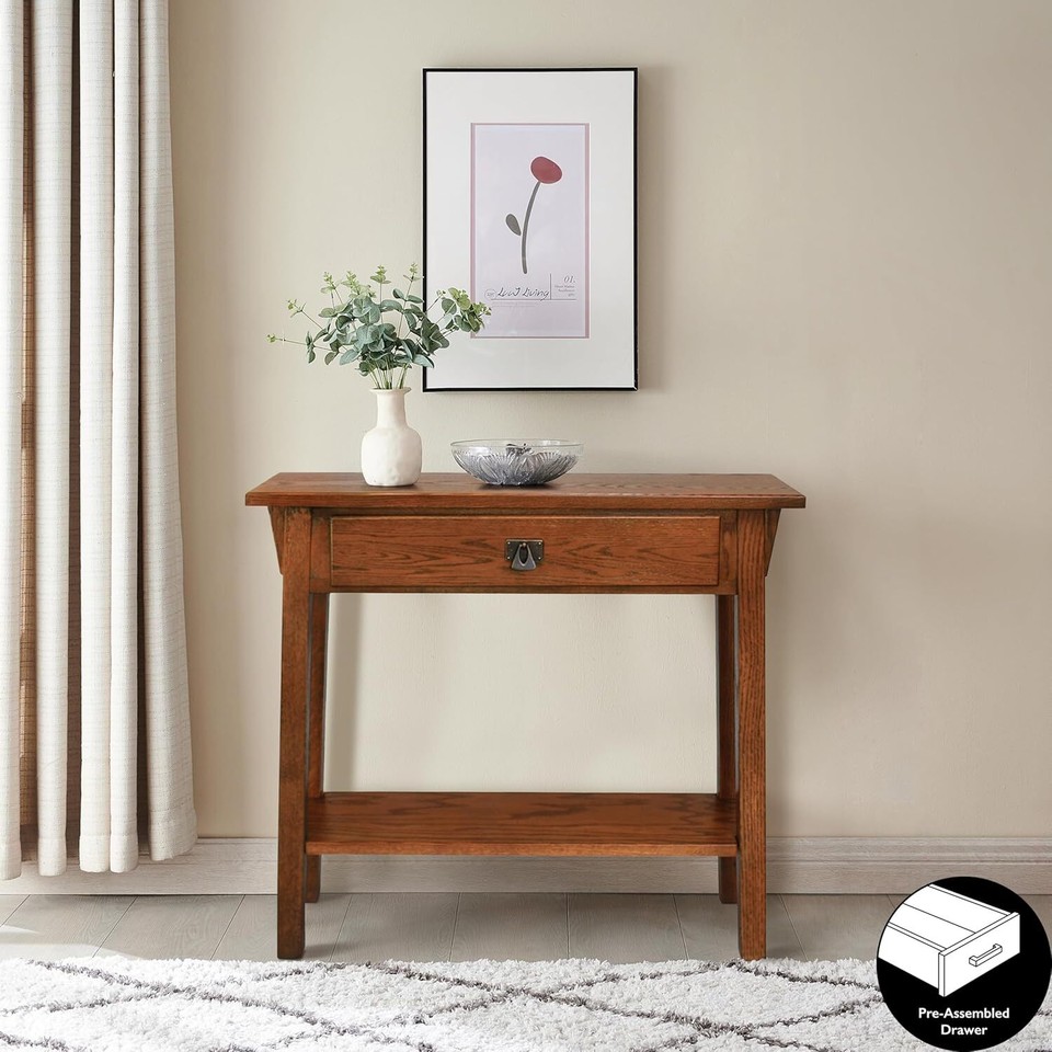 Mission Console Table - Solid Wood Entryway Sofa Table, Russet Finish ...