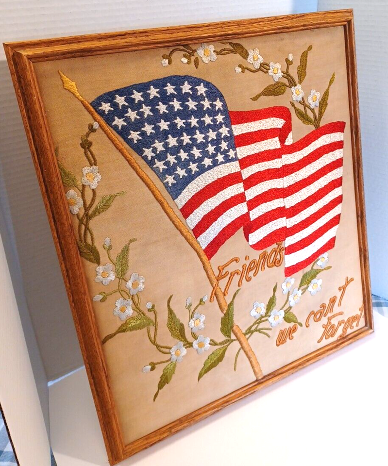 Handmade Silk Embroidered American Flag 41 Stars Americana | eBay