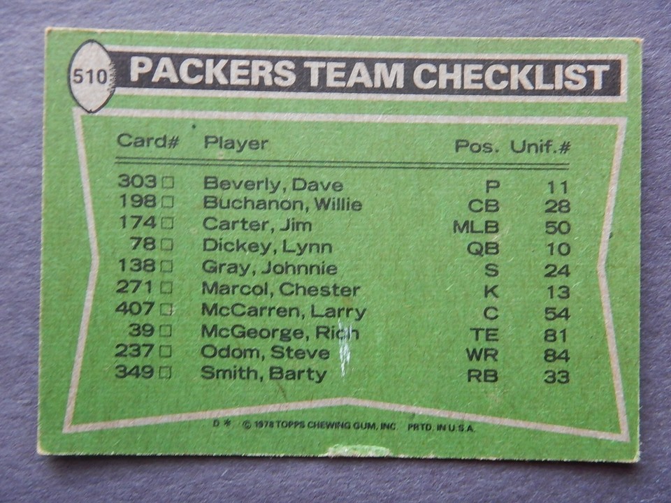 1977 Team Leaders #510 Topps 1978 Football Card (Green Bay Packers) VG ...