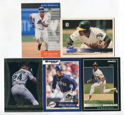 Rickey Henderson 5 Baseball Card Lot HOF A's BLUE JAYS METS YANKEES ...