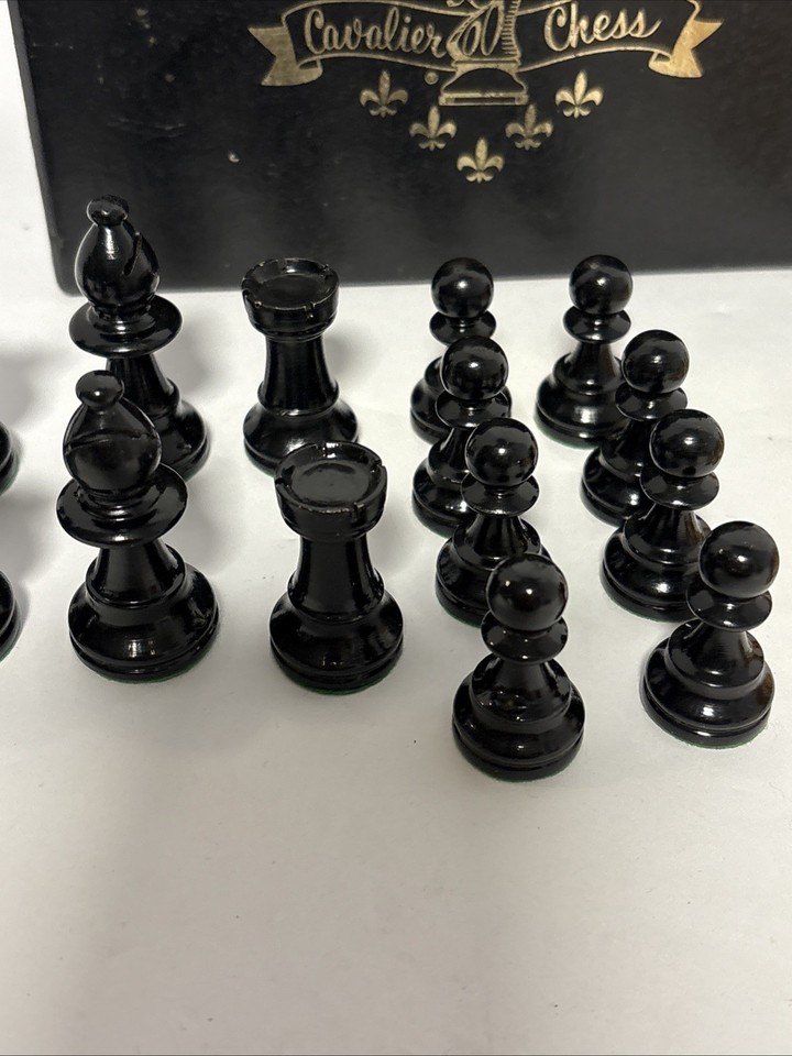 Vintage Cavalier Chess Pieces Carved Lt Wood /Black Full Set Felt ...