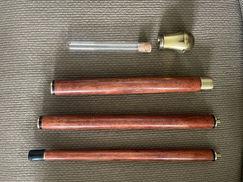 Prohibition Gentleman's WALKING STICK/CANE BRASS TOP & GLASS DRINK VIAL ...