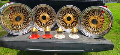 (4) 17x9 Center Gold 100 Radical Authentic Dayton Wire Wheels Caps ...