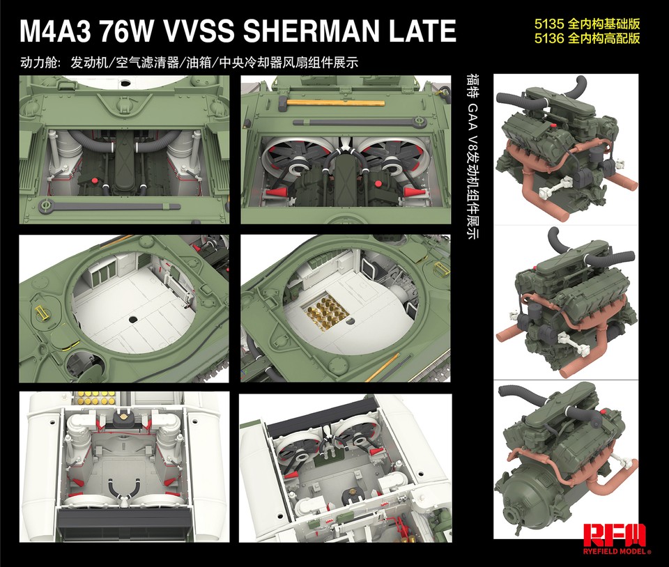 RYEFIELD MODEL RFM RM-5135 1/35 M4A3 76W VVSS Sherman Late w/Full ...