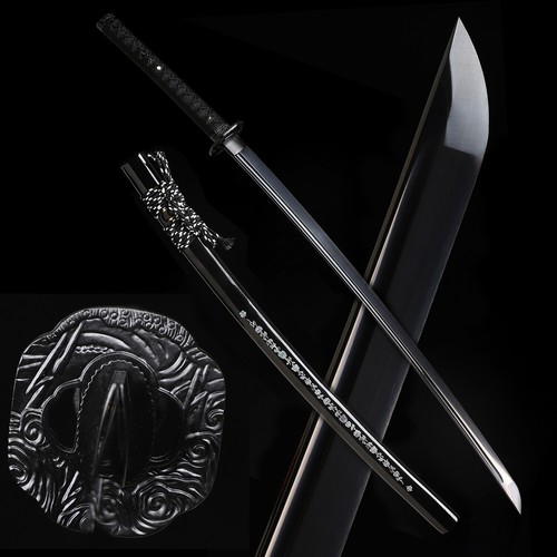 Battle Ready All Black T10 Steel Japanese Samurai Sword Katana Razor ...