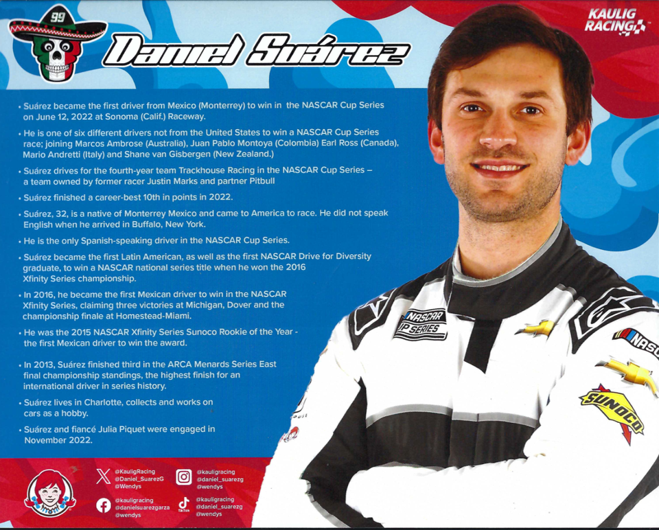 2024 DANIEL SUAREZ "WENDY'S #14 NASCAR XFINITY SERIES POSTCARD | eBay