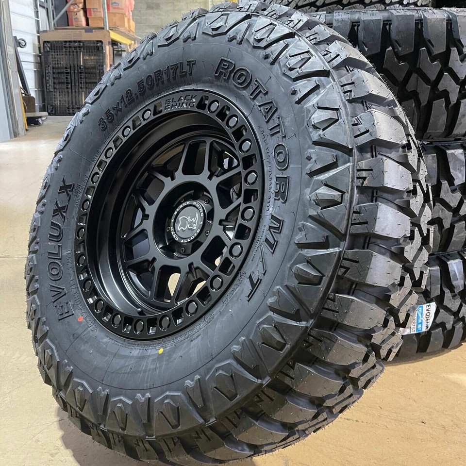 4) 17x9 Black Rhino Kelso Wheels Rims Package 35" MT Tires 5x5 Jeep ...