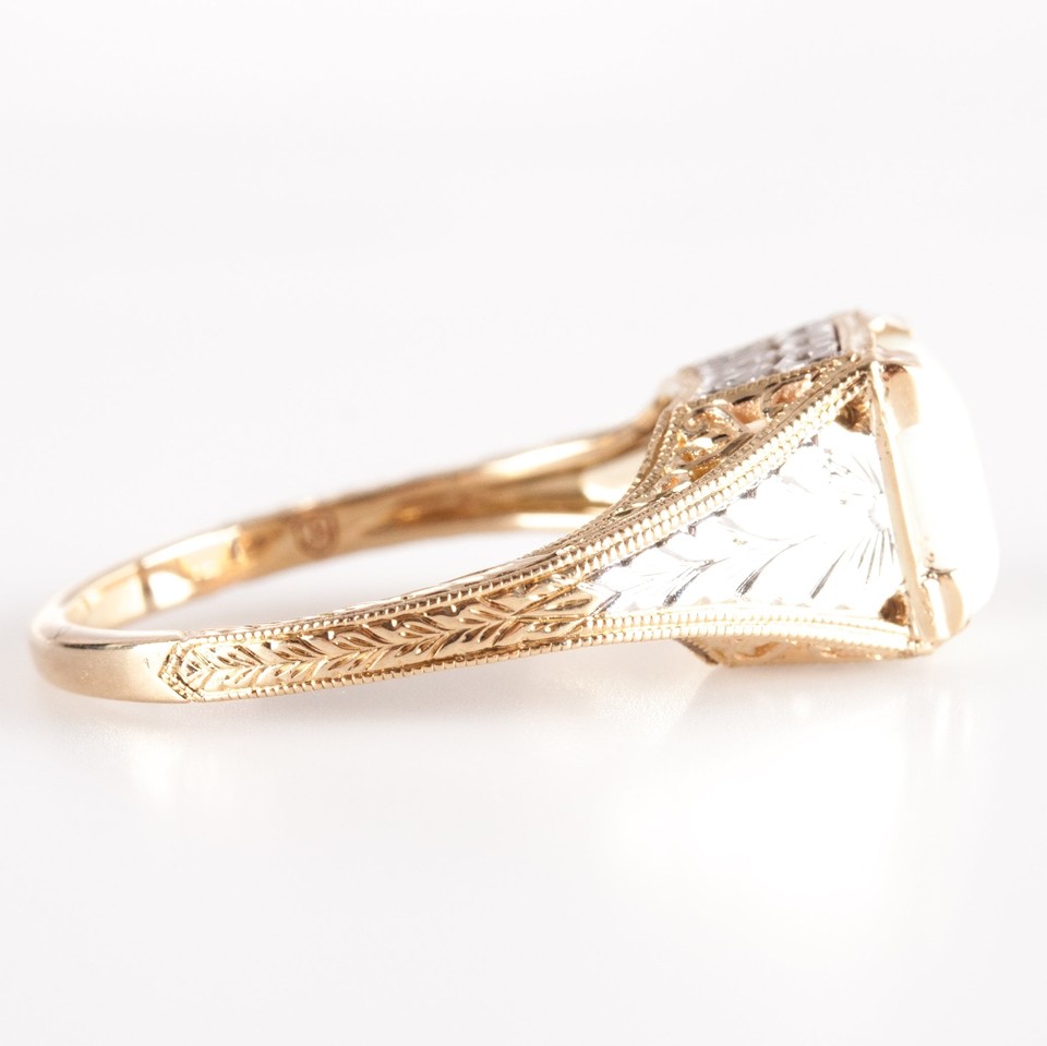 14k Yellow White Gold Vintage Inspired Rectangle Opal Solitaire Ring ...