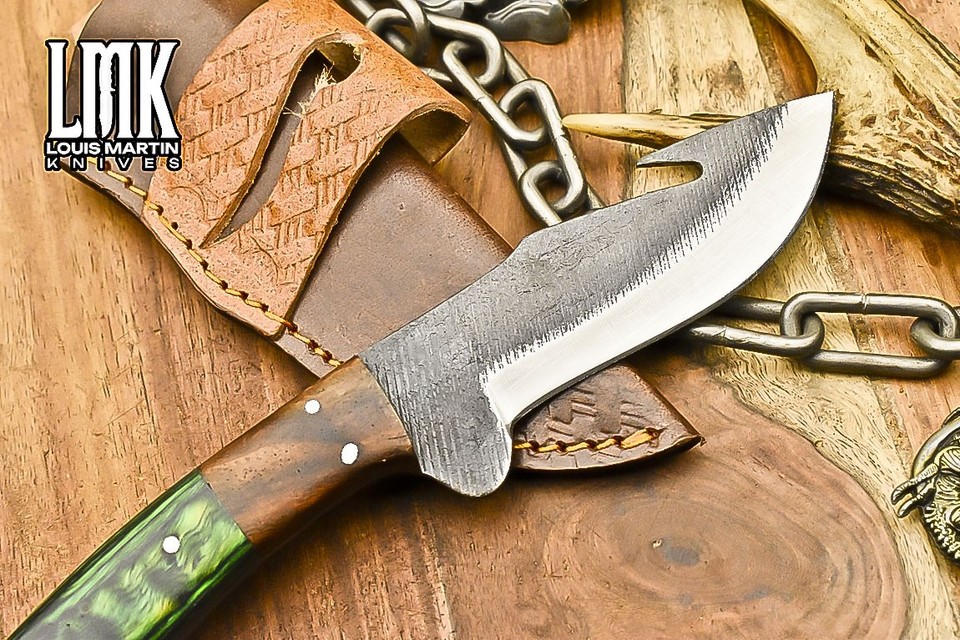 LMK Custom Forged Skinner Knife w/Gut Hook AUS-10 Steel Hard Wood ...
