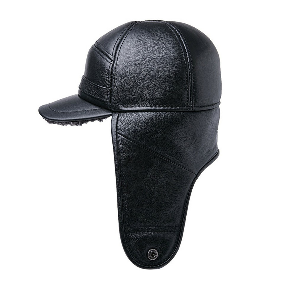 Men's Genuine Leather Winter Warm Trapper Warm Hat Baseball Cap Outdoor ...