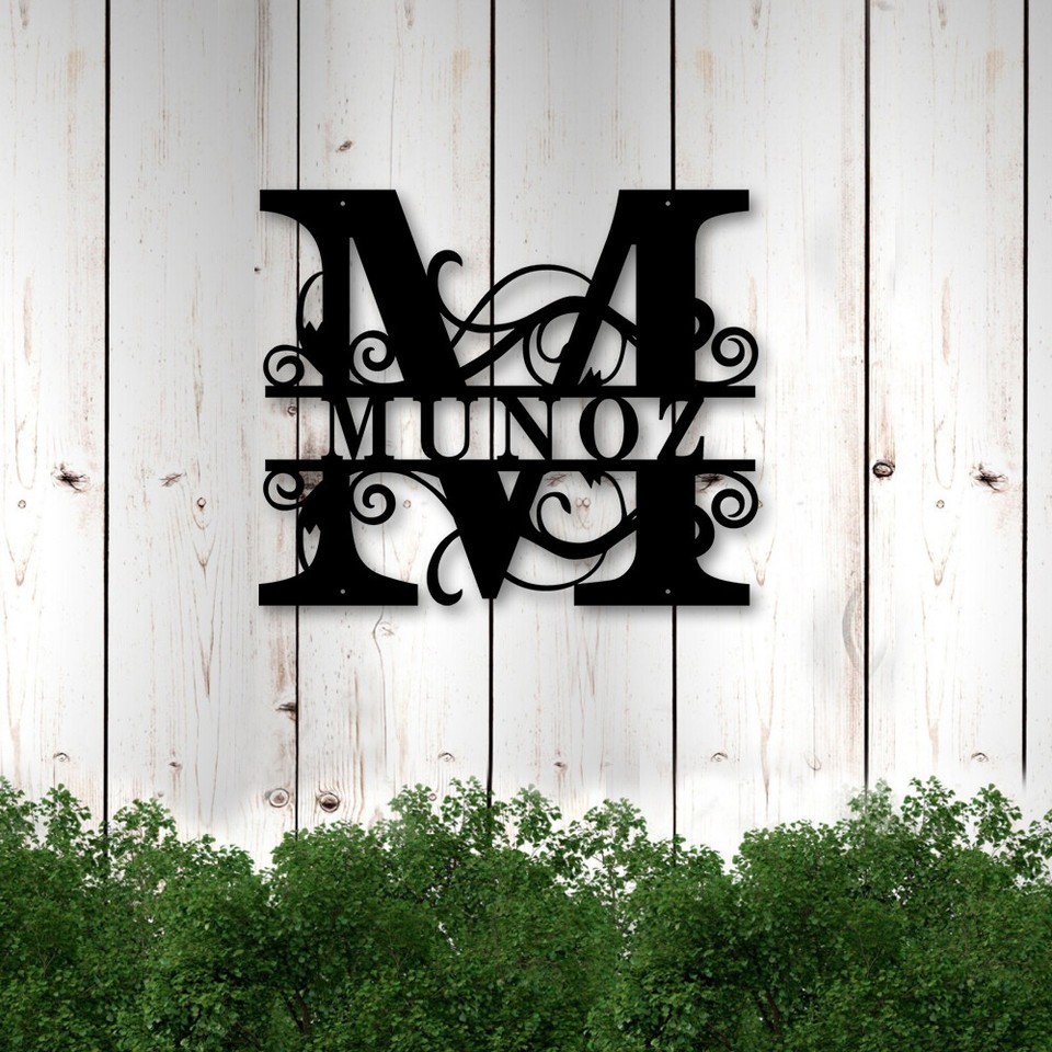Personalized Last Name Metal Sign, Family Name Monogram Sign, Split ...