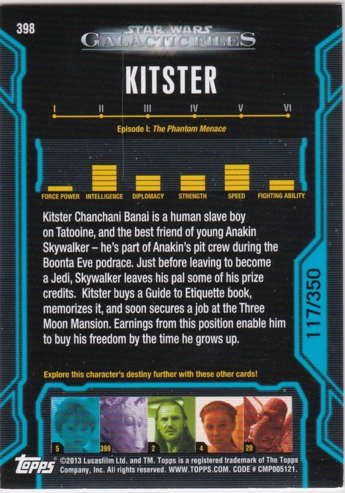 STAR WARS GALACTIC FILES SERIES 2 BLUE PARALLEL #398 KITSTER 117/350 | eBay
