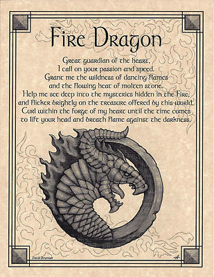 Elemental FIRE DRAGON Invocation Page Poster Guidandce Wicca Pagan 8 1/ ...