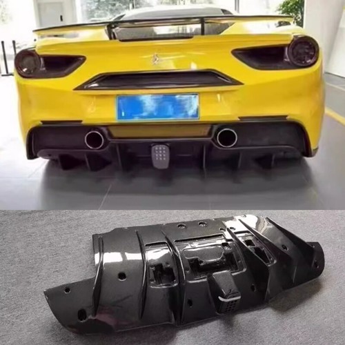 For Ferrari 488 GTB Real Carbon Fiber Rear Bumper Diffuser Lip Spoiler ...