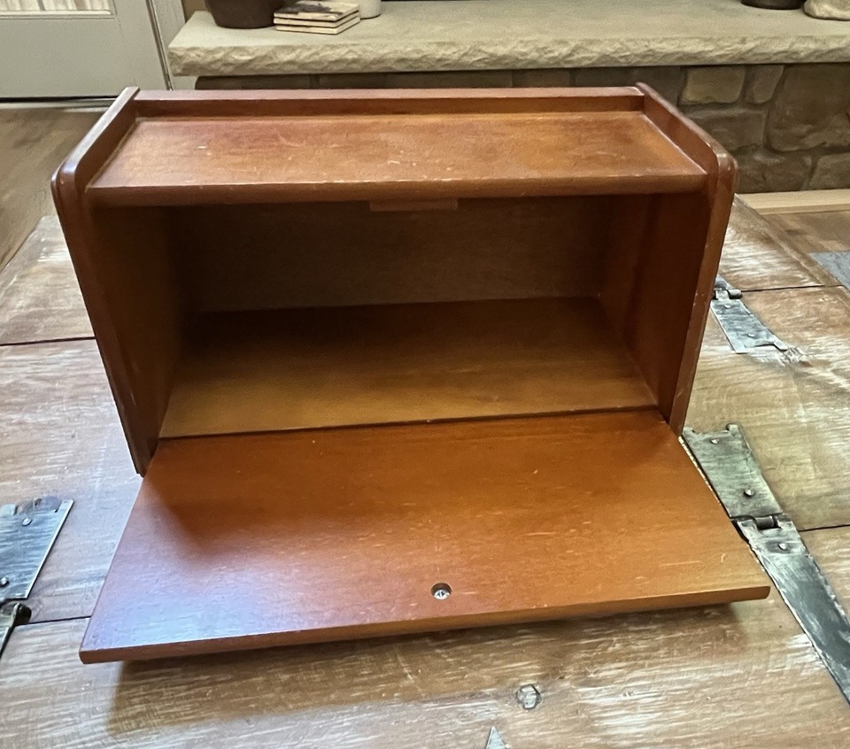 Vtg Rustic Country Farmhouse Wooden Kitchen Bread-Bin Box-Drop Front ...
