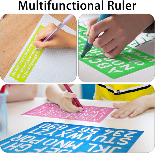 Molain 4Pcs Letter Stencils Set, Plastic Numbers Alphabet Stencil Ruler ...