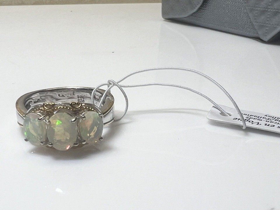 Gems En Vogue 925 NH Sterling Silver Ethiopian Opal Trilogy Ring Sz 9 ...