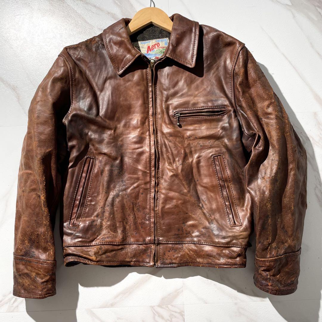Aero Horsehide Leather Jacket in Brown, Size 40 - Gem