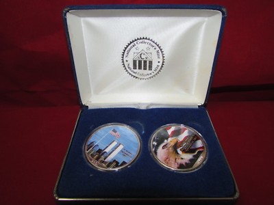 2001 Commemorative 9-11 Silver Enameled Dollar - Proof Set of 2 Coins ...