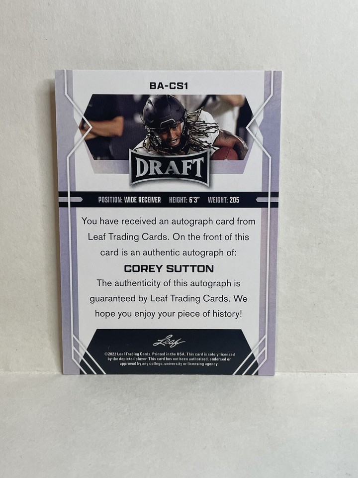 2022 Leaf Draft Auto Corey Sutton #BA-CS1 Auto | eBay