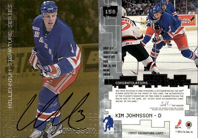 1999-00 BAP Millennium Autographs Gold #158 Kim Johnsson Auto - NM-MT ...