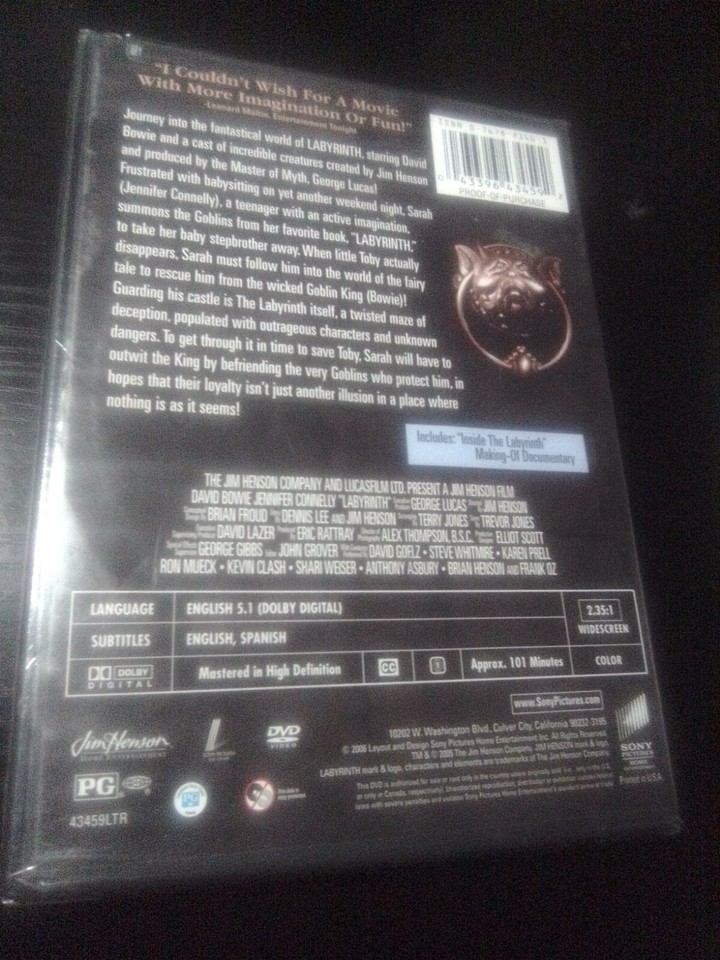 Labyrinth DVD Jim Henson David Bowie Jennifer Connelly 1986 Widescreen ...