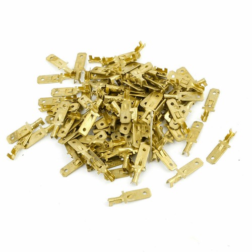 A 100 Pcs 6mm Speaker Spade Male Terminal Cable Connector Gold Tone ...