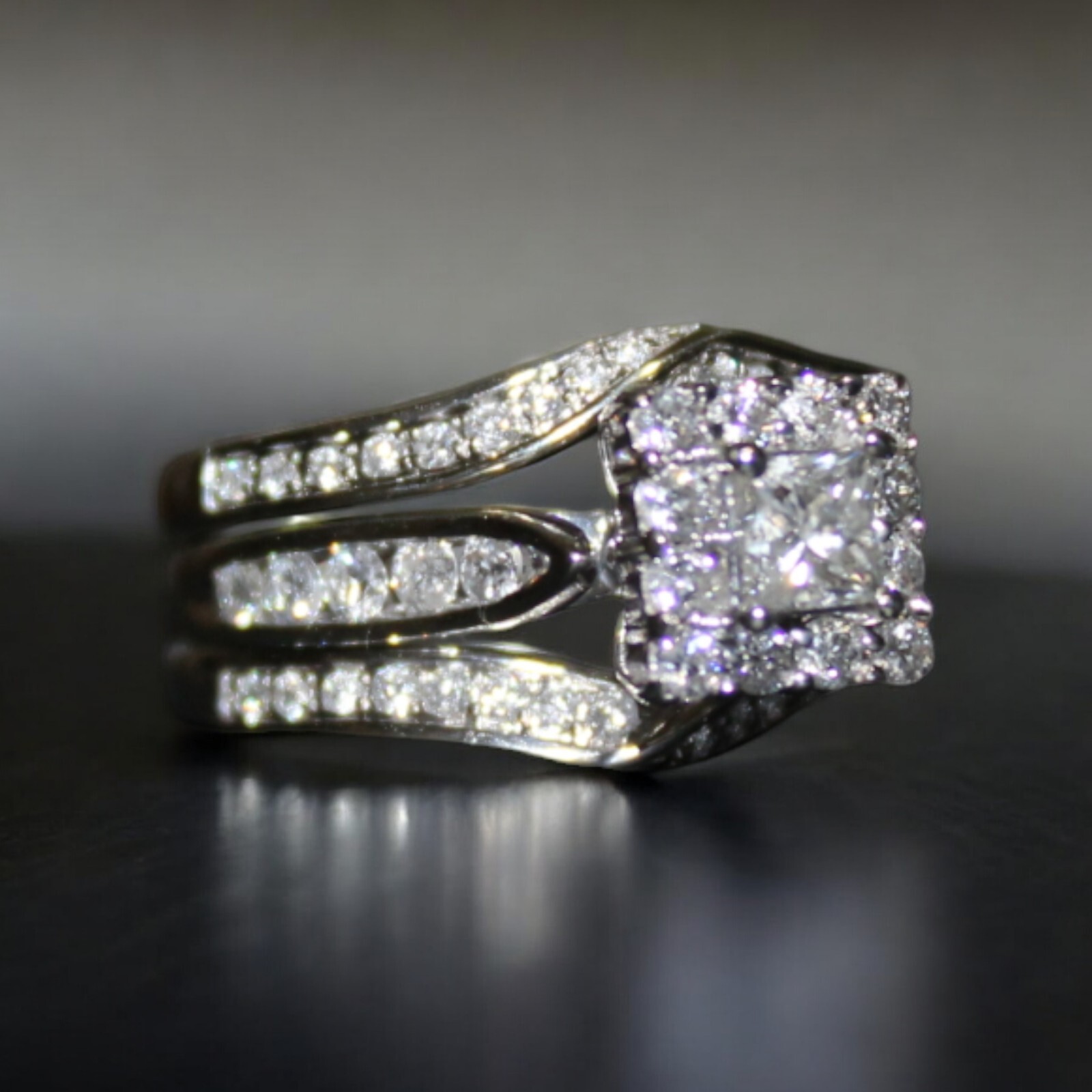 1.4ctw 14k White Gold Princess Cut Diamond Wedding Set Size 6 (Cert ...