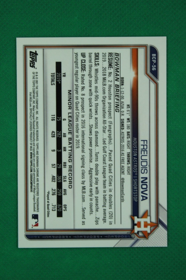 2021 BOWMAN CHROME FREUDIS NOVA PURPLE REFRACTOR /250 HOUSTON ASTROS ...