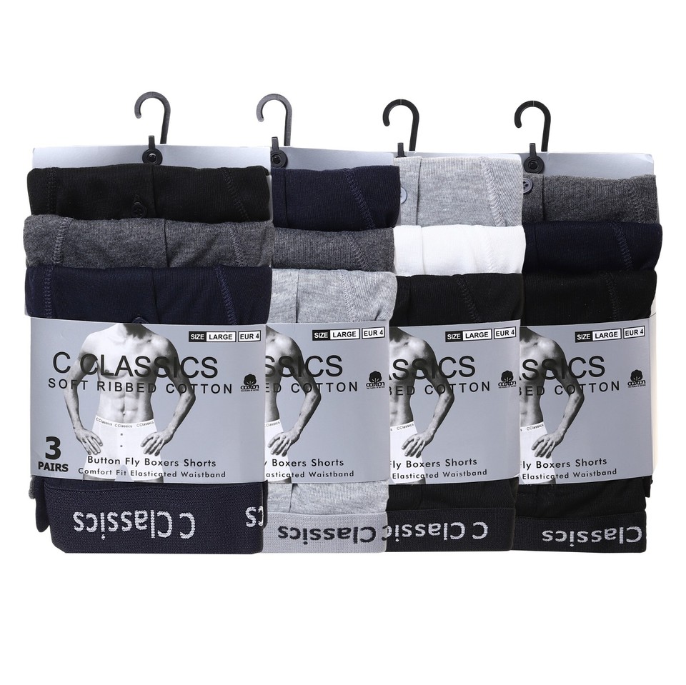3/6 Pack Men's Boxer Shorts Soft Cotton Button Fly Underwear Underpants ...