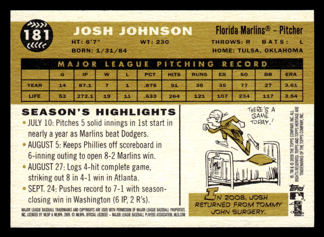 2009 Topps Heritage Josh Johnson #181 Florida Marlins Baseball Card | eBay