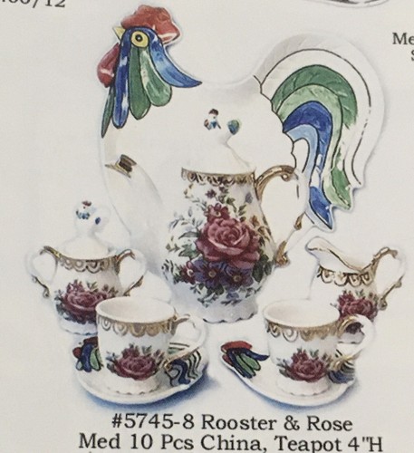 Mini Rooster Roses Tea Set Ranger Int. Corp. doll house NIB old stock ...