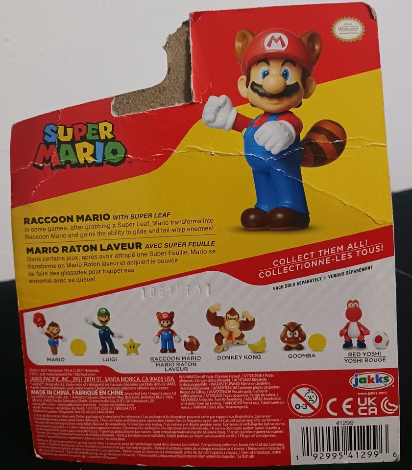 Super Mario Raccoon Mario with Super Leaf 2.5" Action Figure Nintendo ...