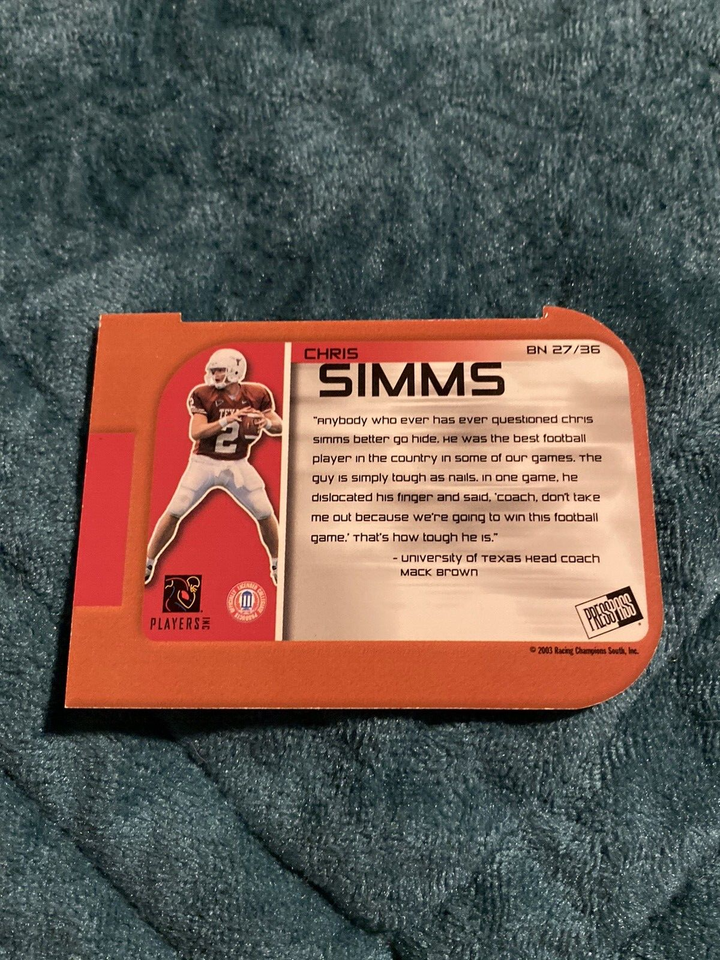 2003 Press Pass BN27 Chris Simms Big Numbers Texas Longhorns Bucs ...
