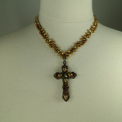 Fantastic Vintage Miriam Haskell Cross and Pearl Necklace | eBay