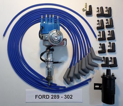 FORD 289-302 BLUE Small Cap HEI Distributor+Black 45K Coil+CUT TO FIT ...