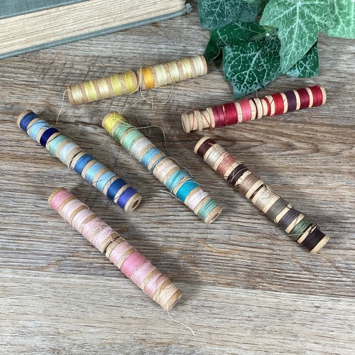 6 Vintage Wood Spools Of Thread 10 Colors On Each 4.25” Long Spool | eBay