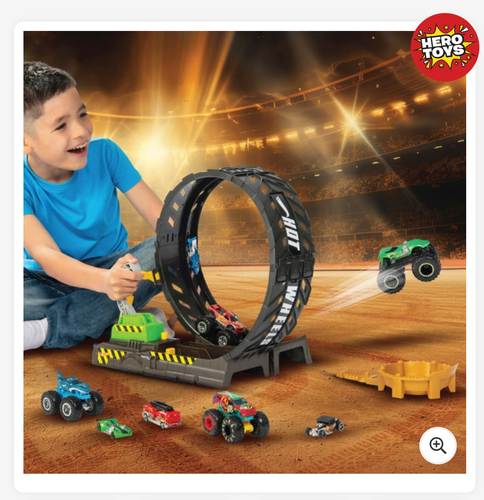Hot Wheels Monster Trucks Epic Loop Challenge Playset with 8 Vehicles ...