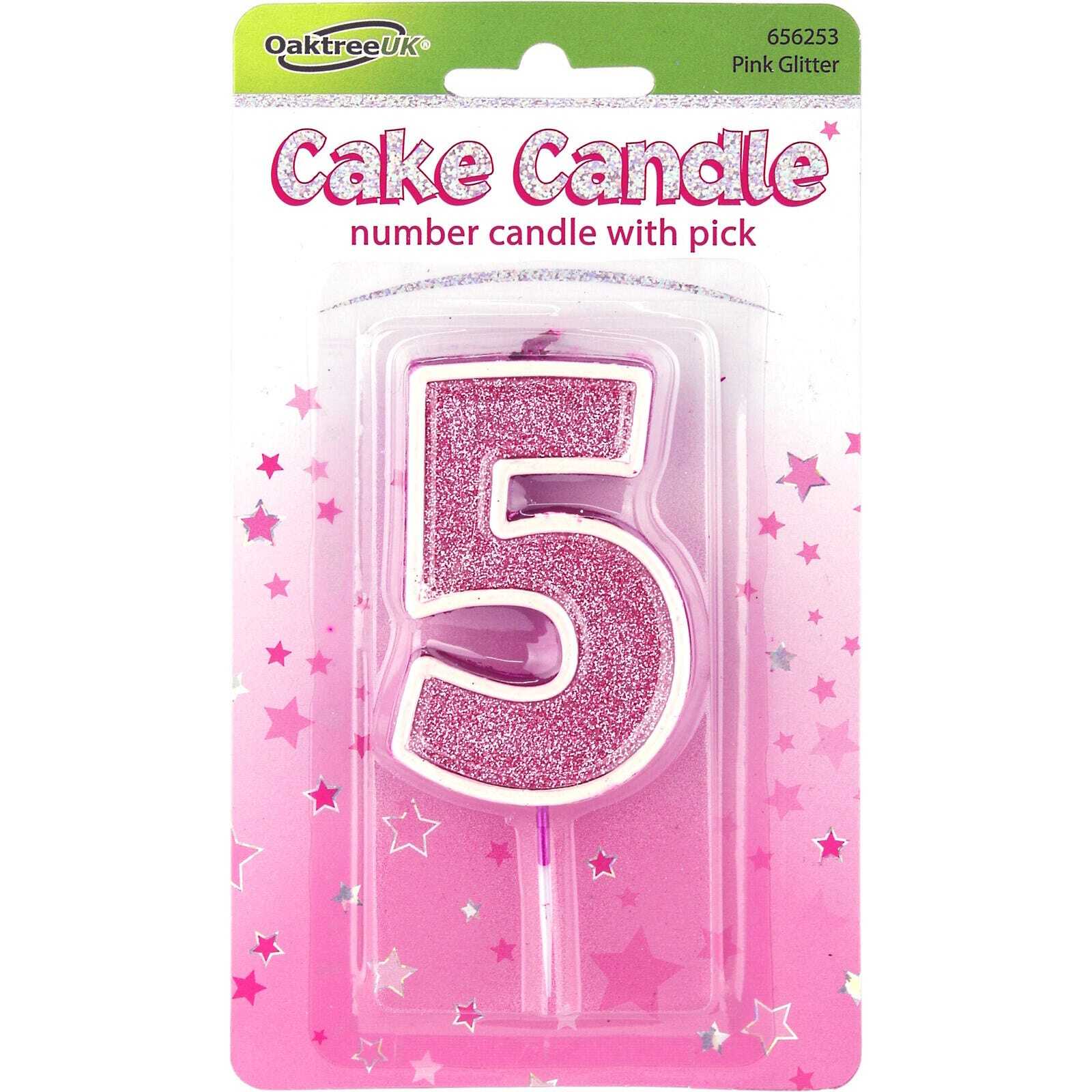 Sparkling Fizz Pink Glitter Number 5 Five Cake Candle 5th Birthday ...