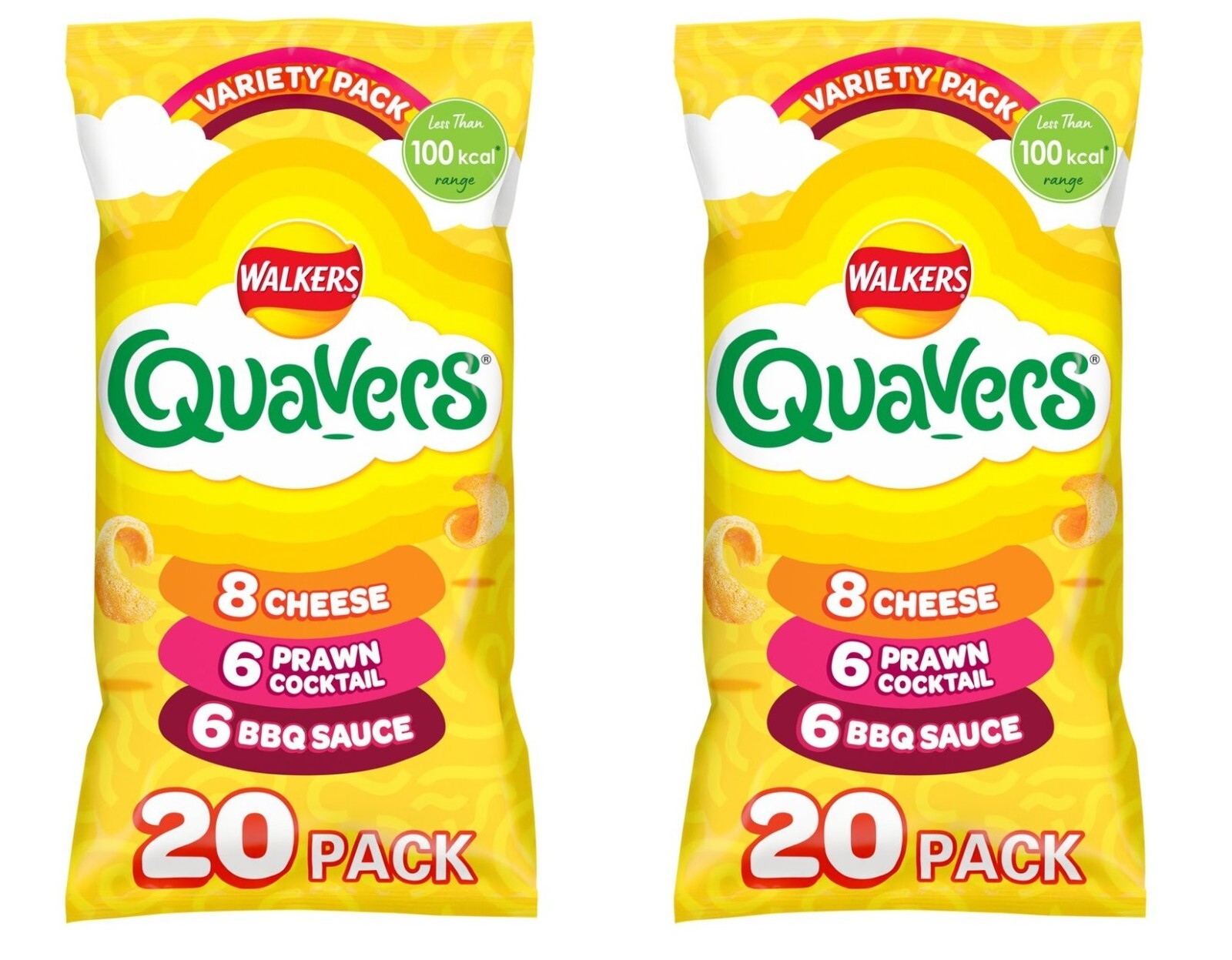 Walkers Quavers Variety Mixed Crisps Cheese Prawn BBQ Snacks 16g pack ...