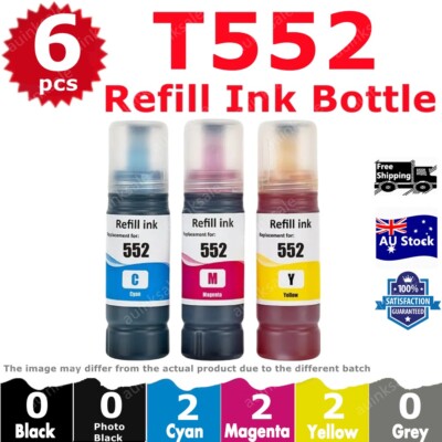 6X Compatible T552 552 Colour Ink Bottle EcoTank For Epson ET8500 ...